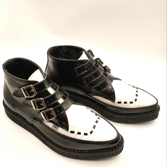 T.U.K | Shoes | Buckle Creeper Boots Black White Leather Tuk Nib | Poshmark